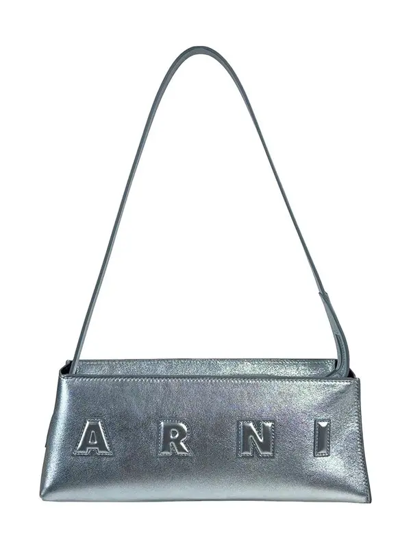 Marni Museo Laminated Leather Shoulder Bag - Silver