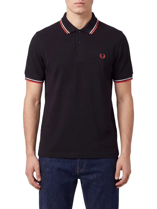 Fred Perry Cotton Polo Shirt With Contrast Tipping And Embroidered Logo - Black