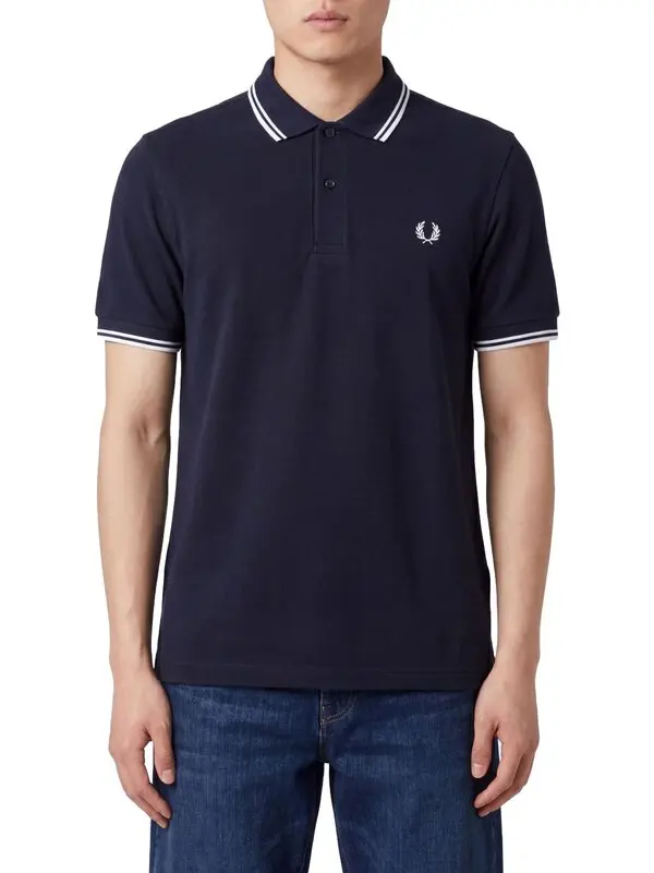 Fred Perry Cotton Polo Shirt With Contrast Tipping And Embroidered Logo - Blue
