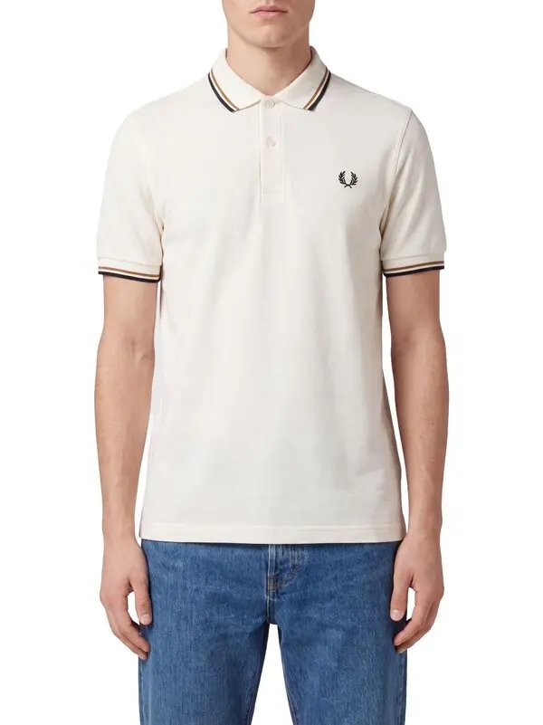 Fred Perry Cotton Polo Shirt With Contrast Tipping And Embroidered Logo - Ivory