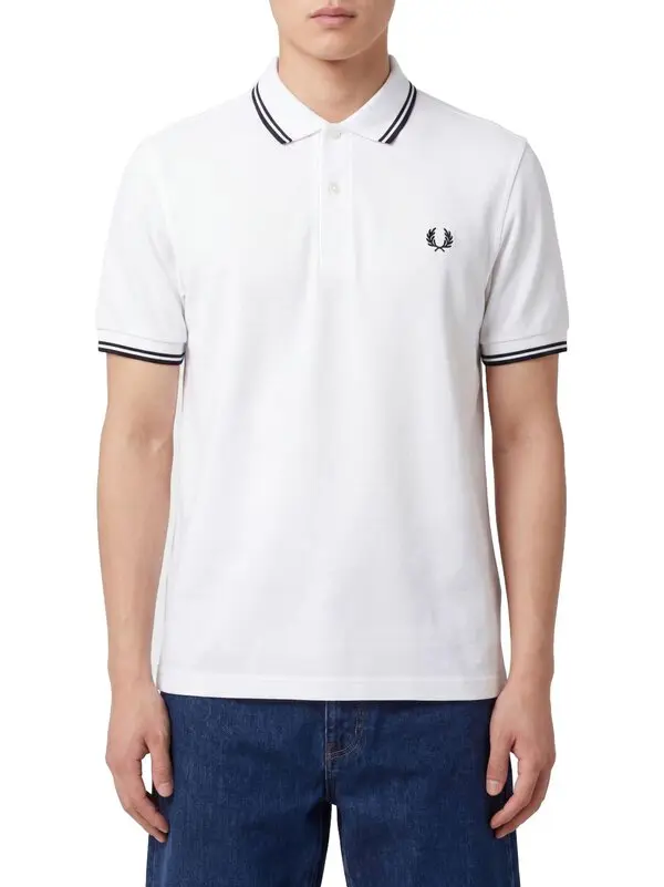 Fred Perry Cotton Polo Shirt With Contrast Tipping And Embroidered Logo - White