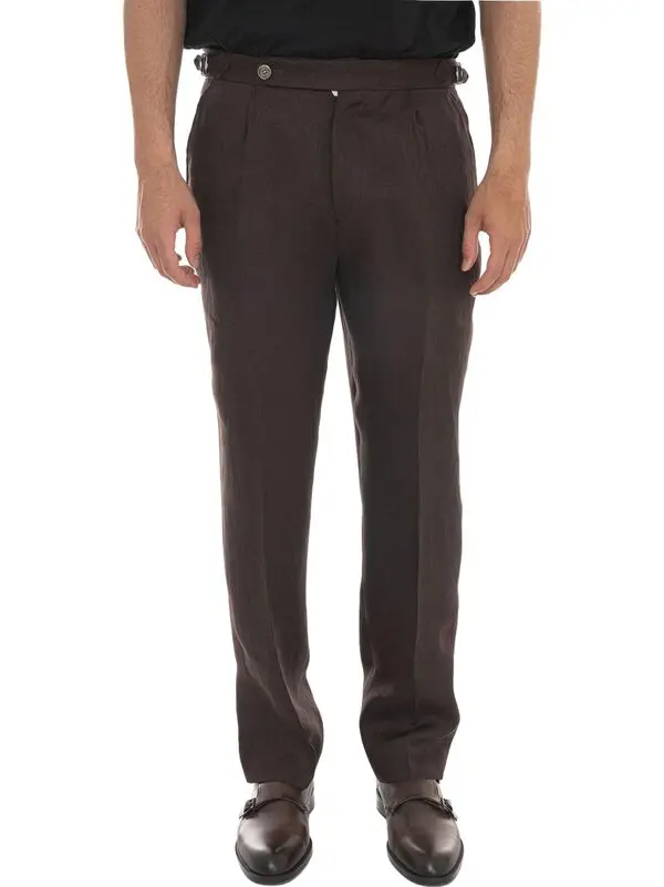 BOSS Tailored Wide-leg Linen Trousers - Earth