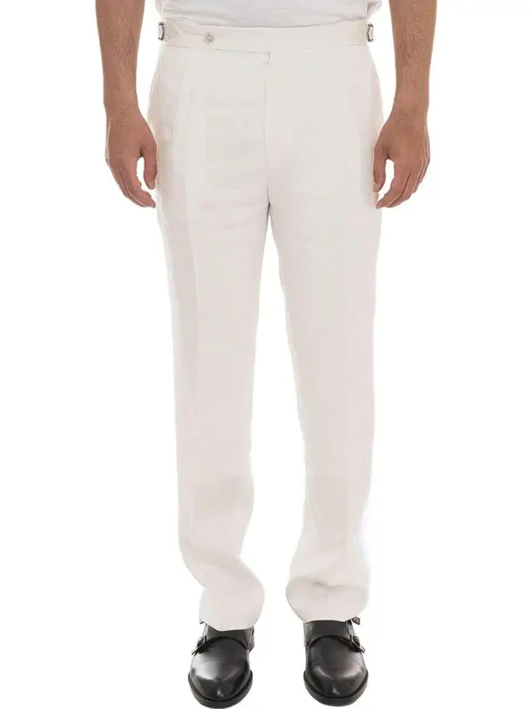 BOSS Tailored Wide-leg Linen Trousers - White