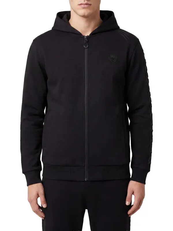 PLEIN SPORT Hooded Zip-up Sweatshirt With Logo Detail - Black