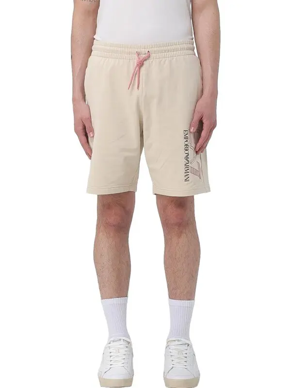 EA7 Cotton Jogging Shorts With Logo - Beige