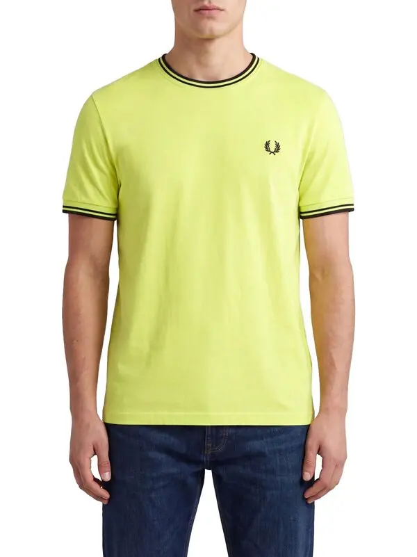 Fred Perry Slim Fit Cotton T-shirt With Contrast Trims And Embroidered Logo - Yellow