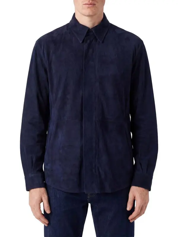 Giorgio Armani Suede Lambskin Leather Shirt Jacket - Blue