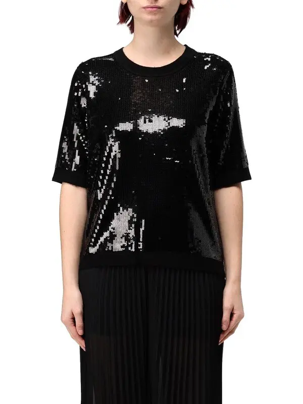 TWINSET Sequined Short Sleeve Top - Black