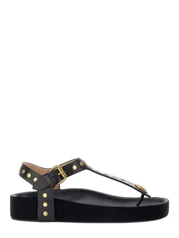 Isabel Marant Étoile Studded Calf Leather Thong Sandals - Black