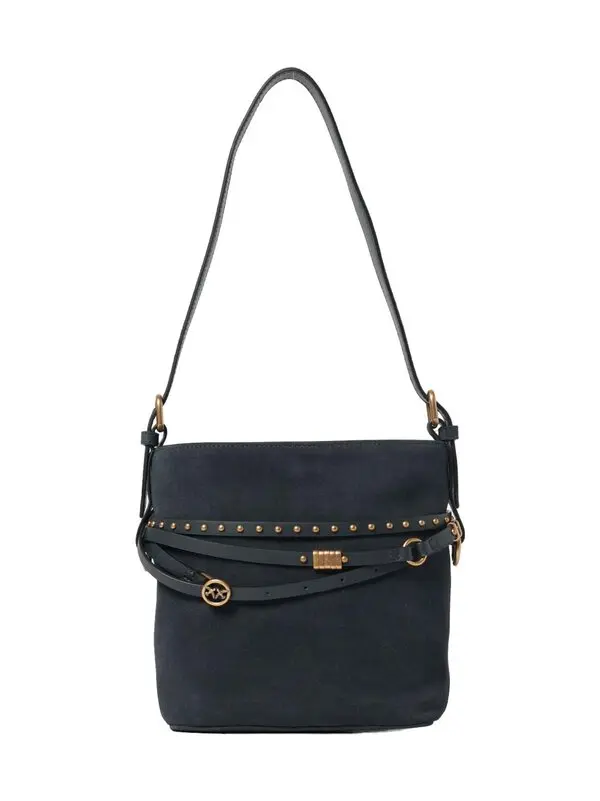 Pinko Studded Leather Shoulder Bag - Charcoal