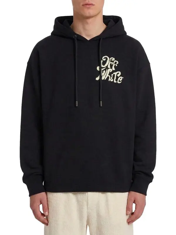 Off-White Cotton Hoodie With Logo Detail - Black