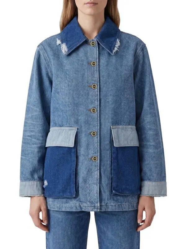 GANNI Denim Jacket With Patch Pockets - Blue