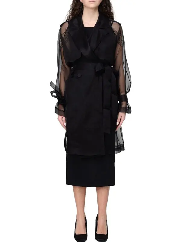 Pinko Organza Trench Coat With Belt - Black
