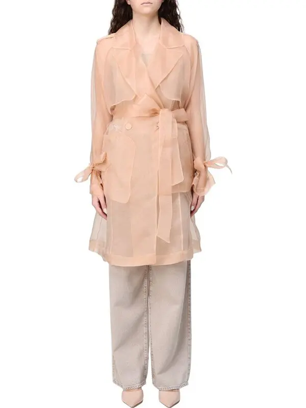 Pinko Organza Trench Coat With Belt - Pink
