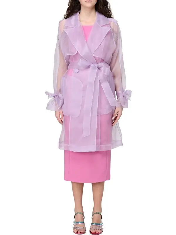 Pinko Organza Trench Coat With Belt - Violet