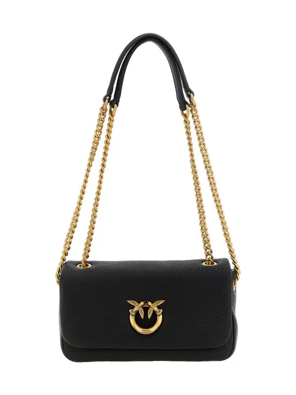 Pinko Leather Shoulder Bag With Gold Tone Chain Strap - Black