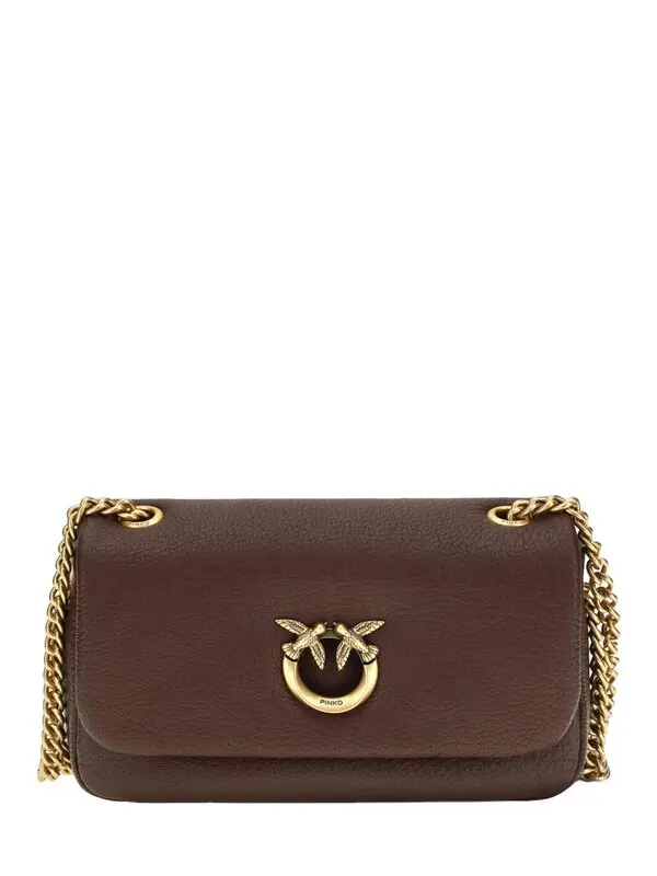 Pinko Leather Shoulder Bag With Gold Tone Chain Strap - Brown