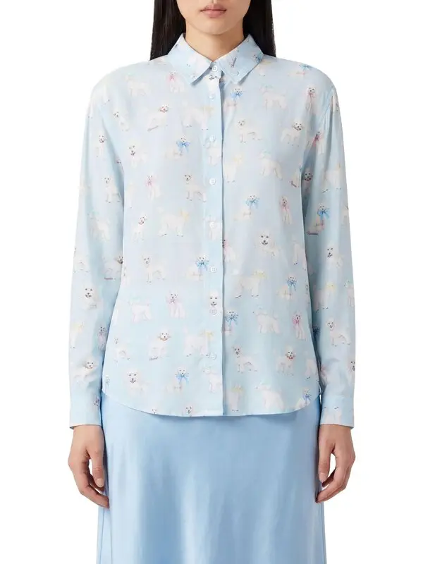 Fiorucci Long Sleeve Graphic Print Shirt - Gnawed Blue