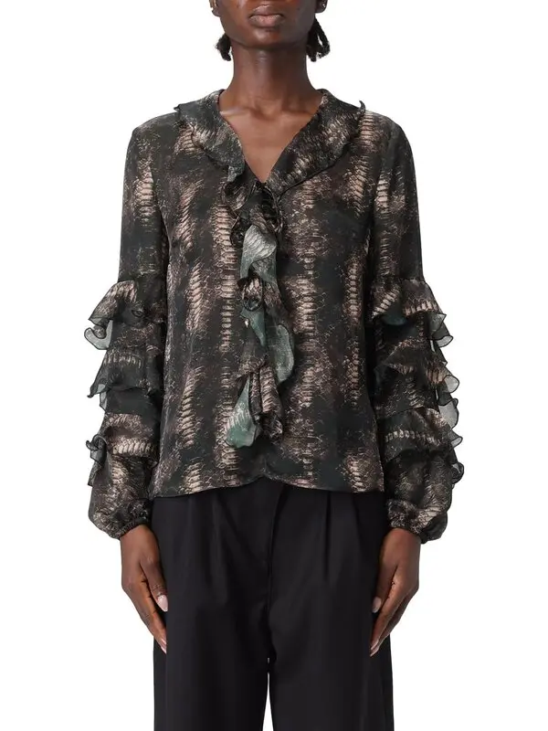 Just Cavalli Ruffled Long Sleeve Blouse - Brown