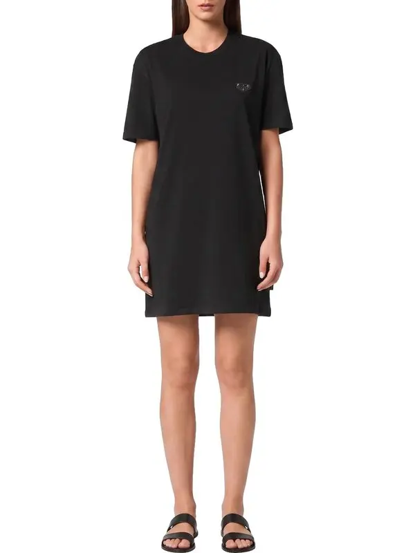 Philipp Plein Cotton T-shirt Mini Dress With Tone-on-tone Logo And Crew Neck - Black
