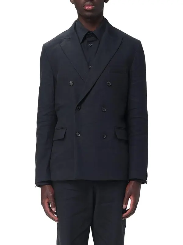 PAOLO PECORA Linen And Viscose Double-breasted Blazer - Black