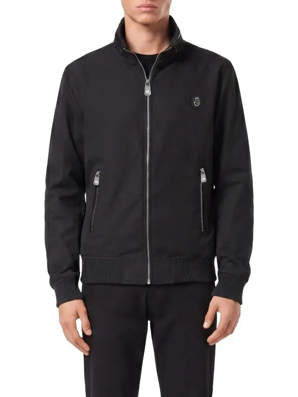 BILLIONAIRE Cotton Bomber Jacket With Python Leather Inserts - Black
