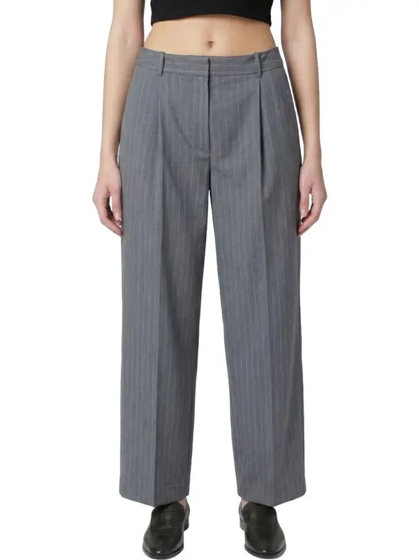 ANINE BING Pinstriped Wool Slim Fit Trousers - Grey