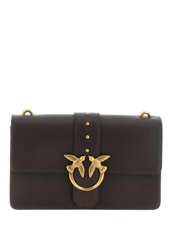 Pinko Leather Crossbody Bag With Bird Clasp - Brown