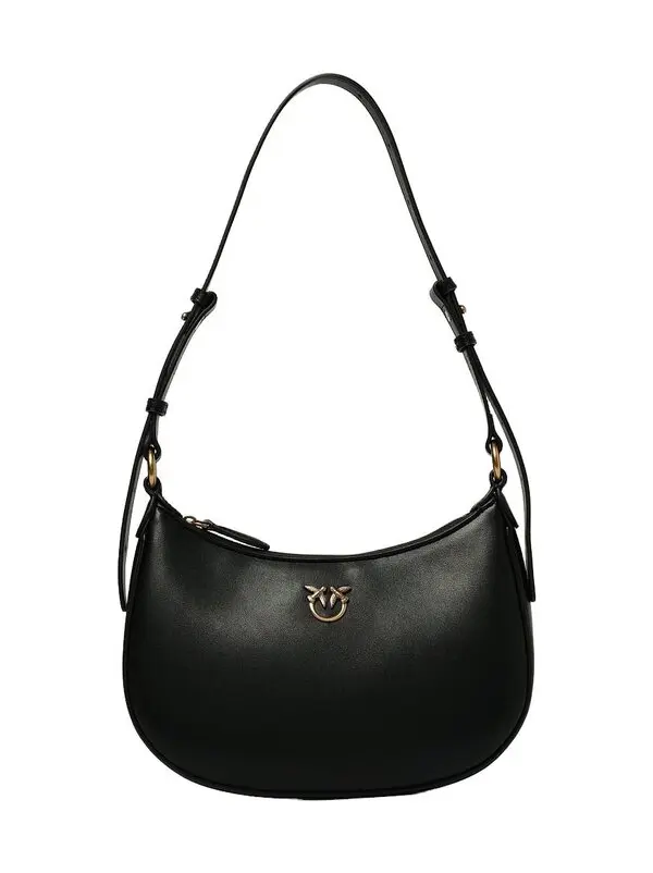 Pinko Love Bag Half Moon Simply Smooth Calf Leather Shoulder Bag - Black