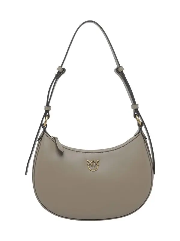 Pinko Love Bag Half Moon Simply Smooth Calf Leather Shoulder Bag - Grey