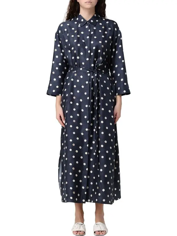 Max Mara Polka Dot Twill Midi Dress - Blue