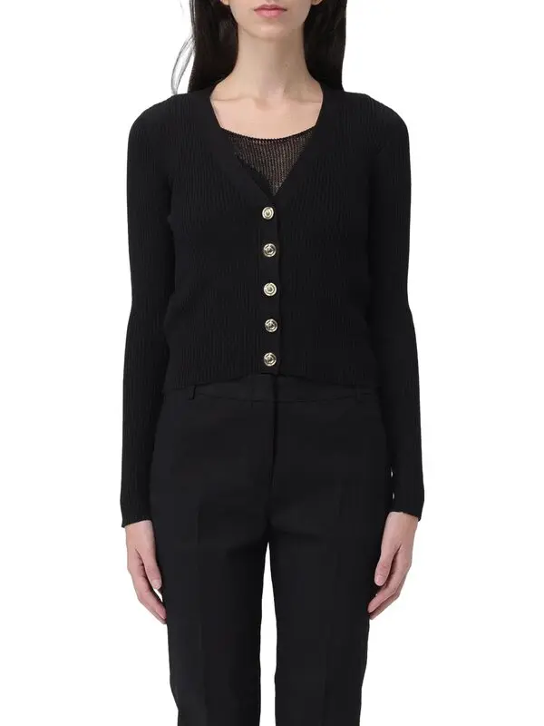 Pinko Ribbed Cardigan With Gold Button Detail - Black