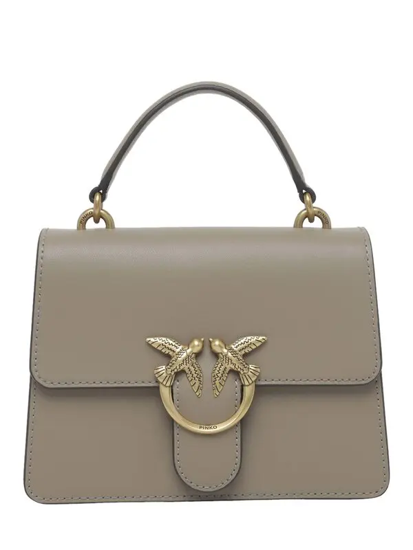 Pinko Mini Love Bag Monogram Calf Leather Handbag With Logo - Grey