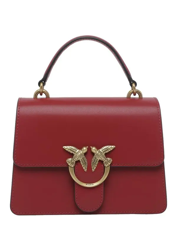 Pinko Mini Love Bag Monogram Calf Leather Handbag With Logo - Red