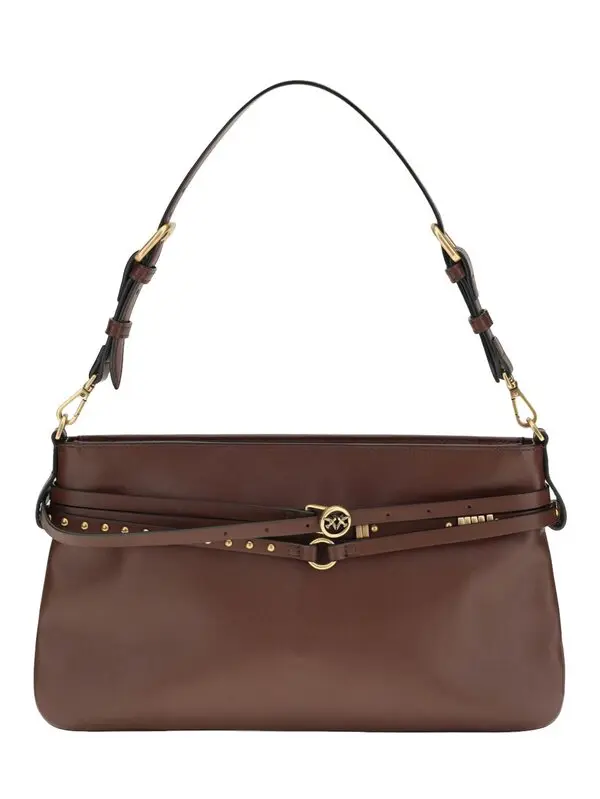 Pinko Leather Shoulder Bag With Stud Embellishments - Wine