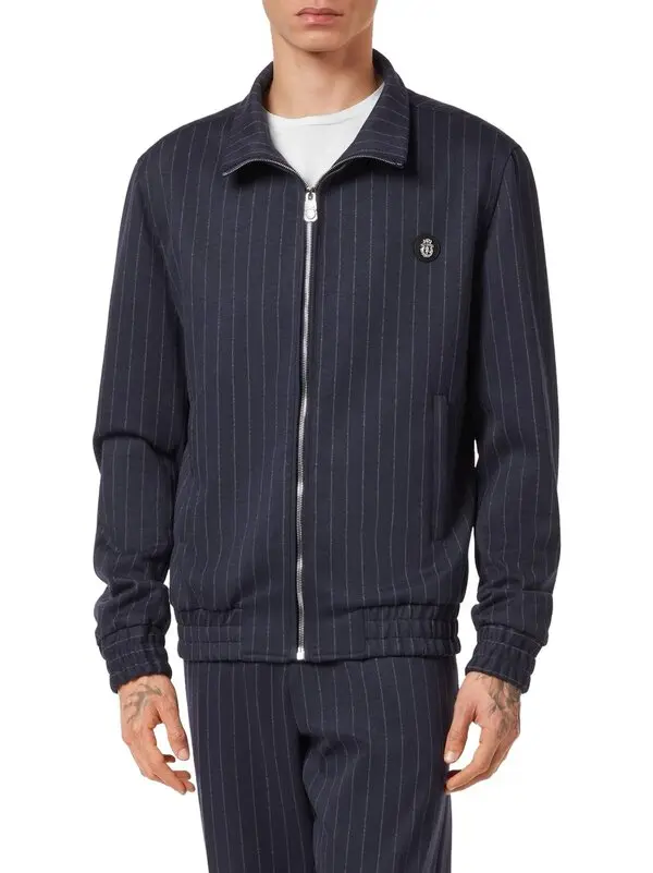 BILLIONAIRE Pinstriped Viscose And Polyester Bomber Jacket - Navy
