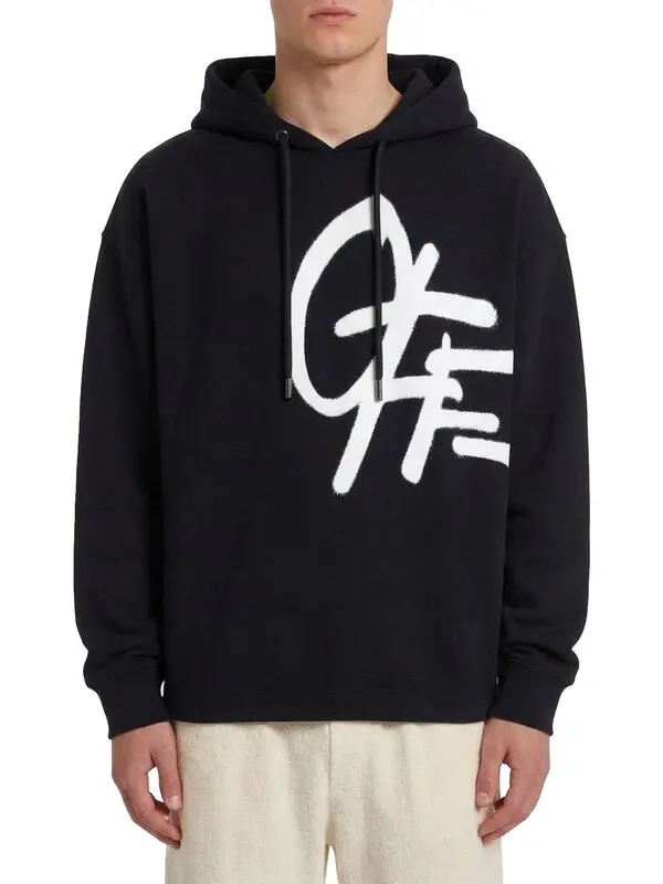 Off-White Cotton Hoodie With Logo Detail - Black