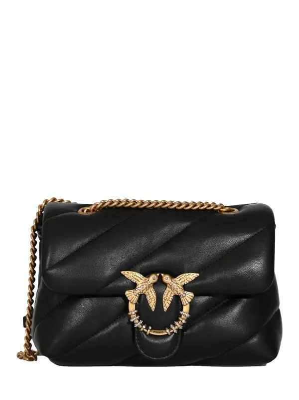 Pinko Quilted Leather Shoulder Bag With Bird Clasp - Black