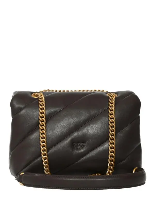 Pinko Mini Love Bag Puff Matelassé Nappa Crossbody Bag With Rhinestones - Brown