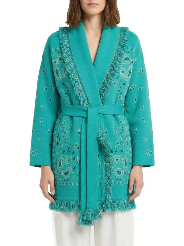 Alanui Cashmere And Linen Cardigan With Bandana Motif - Blue