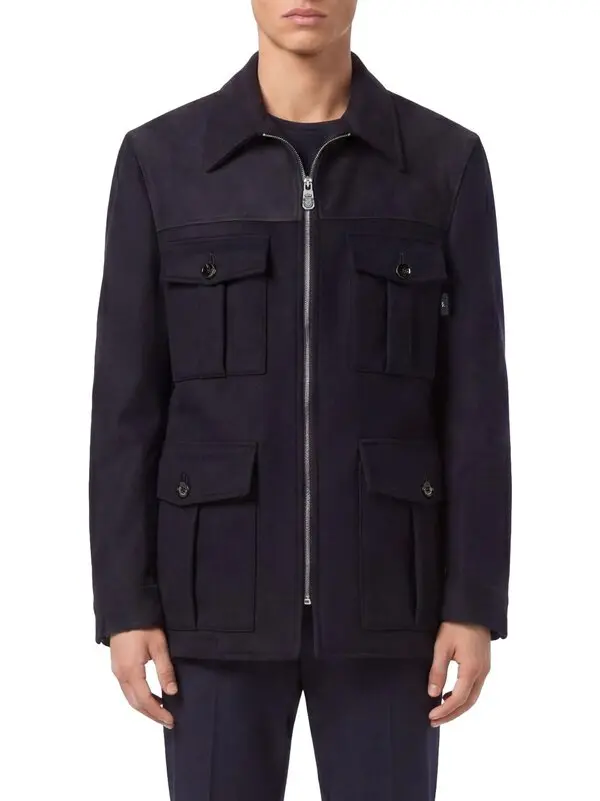 BILLIONAIRE Wool Blend Safari Jacket - Navy