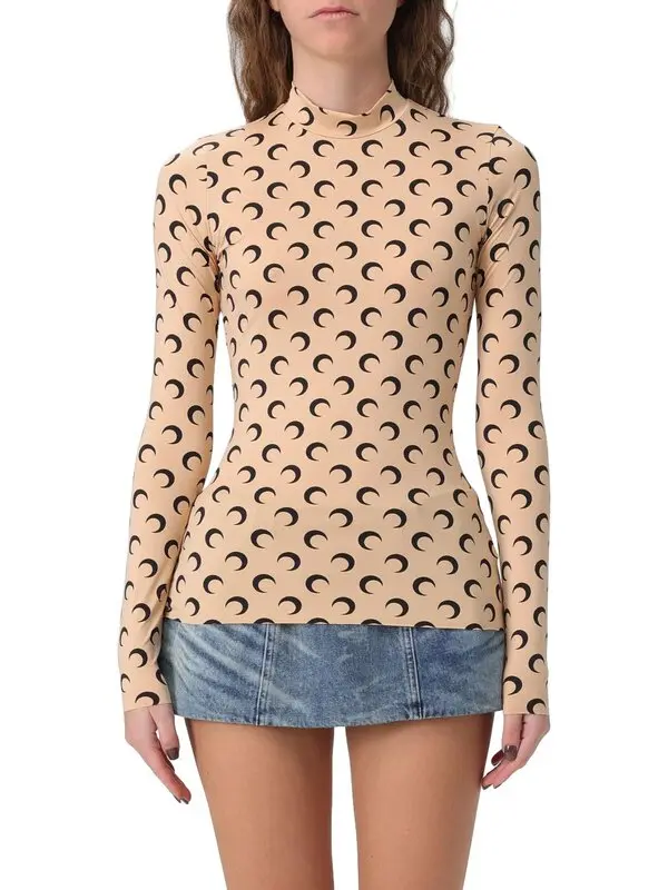 MARINE SERRE Crescent Moon Print Mock Neck Top - Black 1