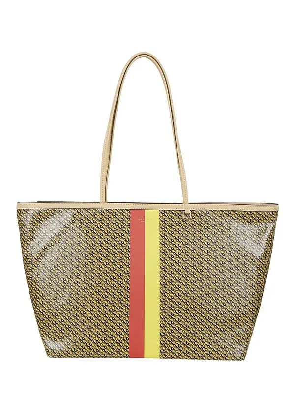 Tory Burch Monogram Tote Bag In Coated Cotton - Brown