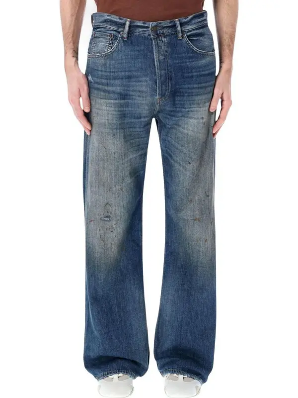 Acne Studios Palazzo Jeans In Used Effect Denim - Blue