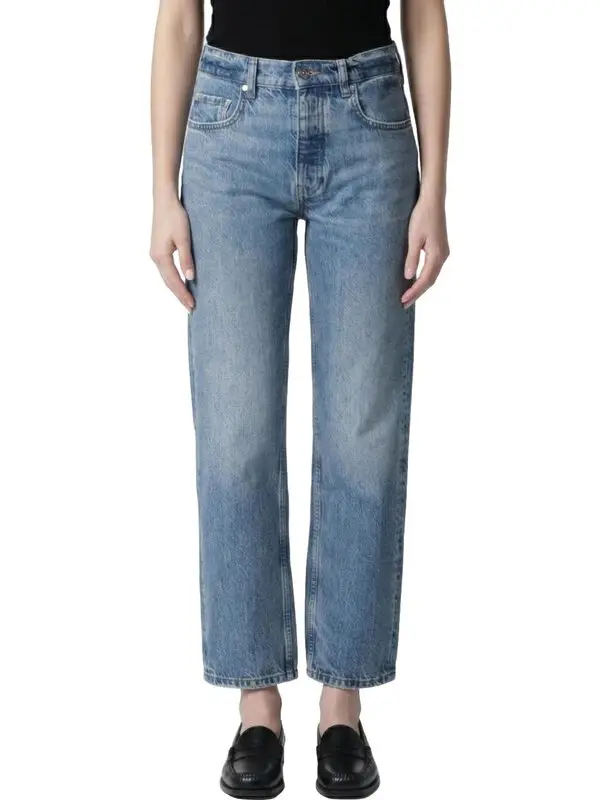 ANINE BING Cotton Denim Straight Leg Jeans - Blue