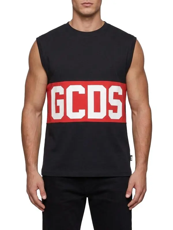 Gcds Sleeveless Top In Cotton With Logo - Black
