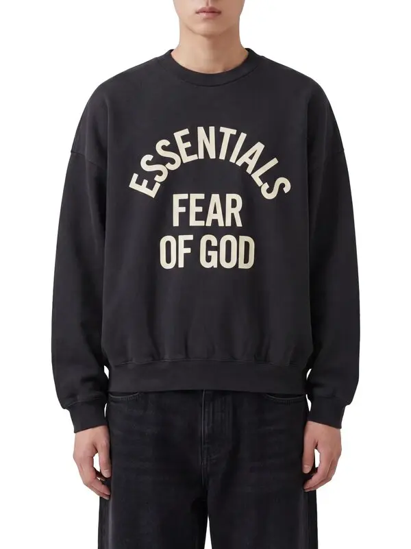 Fear Of God Relaxed Fit Cotton Crewneck Sweatshirt With Contrast Logo - Black