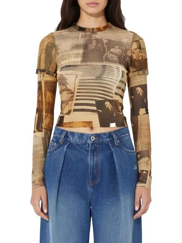 JEAN PAUL GAULTIER Graphic Print Long Sleeve Technical Fabric T-shirt - Multicolor