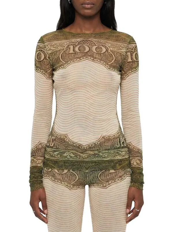 JEAN PAUL GAULTIER Graphic Print Technical Fabric Long Sleeve Top - Multicolor