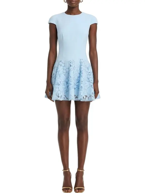 SELF-PORTRAIT Crepe Mini Dress With Macramé Inserts - Blue